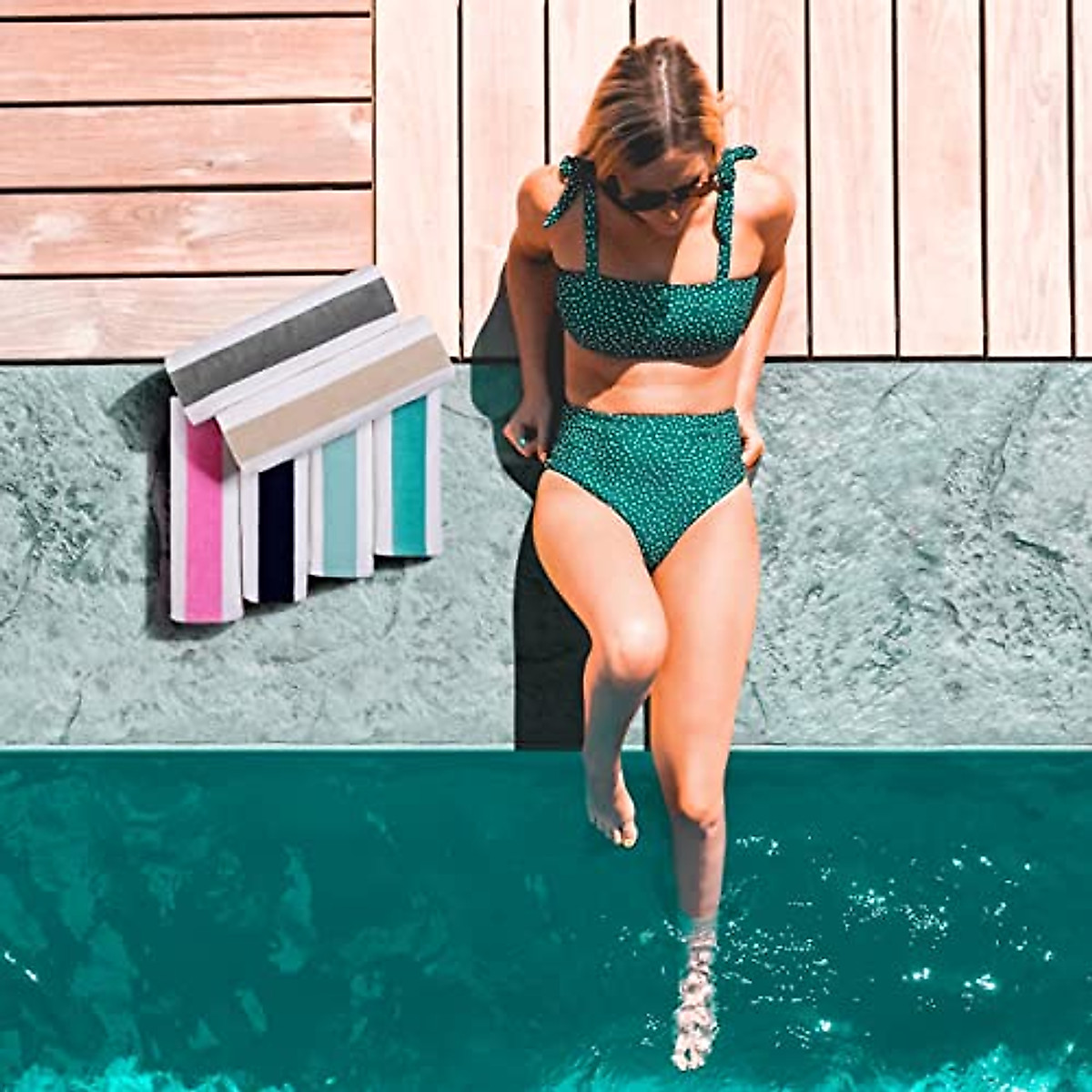 LULUHOME Plush Oversized Beach Towel - Fluffy Cotton Thick 36 x 70 Inch Chiffon Striped Pool Towels, Large Summer Cabana Swimming Towel for Adults