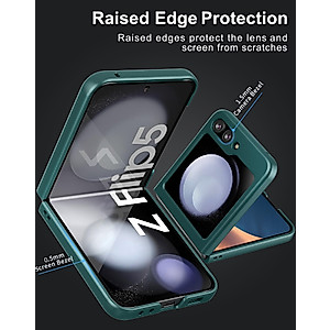 Cresee Case for Samsung Galaxy Z Flip 5 (2023) with Cover Screen Protector, Thin Hard PC Phone Case for Galaxy Z Flip5 - Green+Glass