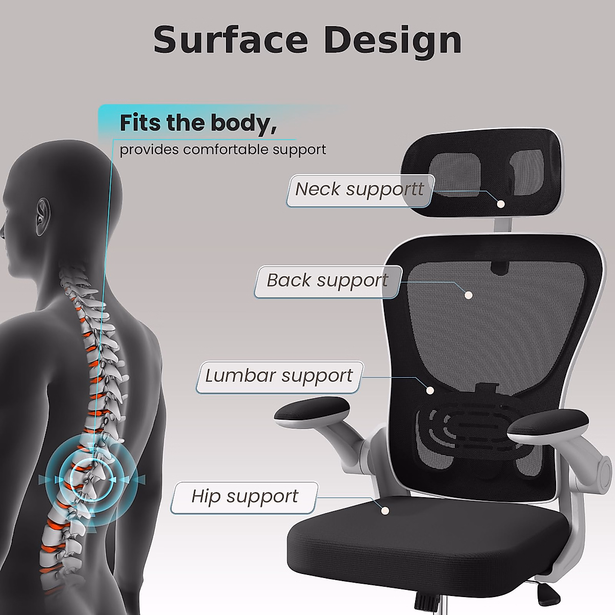 Ergonomic Office Chair, High Back Home Desk Chair with Adjustable Lumbar Support and Headrest, Breathable Mesh Swivel Task Chair, Executive Computer Chair, 1 Pack