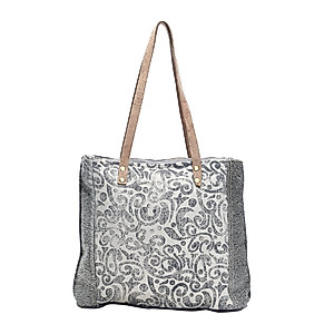 Myra Bag Leaf Print Cowhide & Upcycled Canvas Tote Bag S-1140