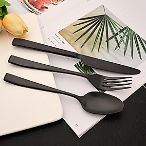 Snplowum 20-piece Black Cutlery Set, 18/10 Stianless Steel Silverware Heavy Duty Tableware Set Include Dinner Knife/Fork/Spoon, Service For 4, Matte Polish