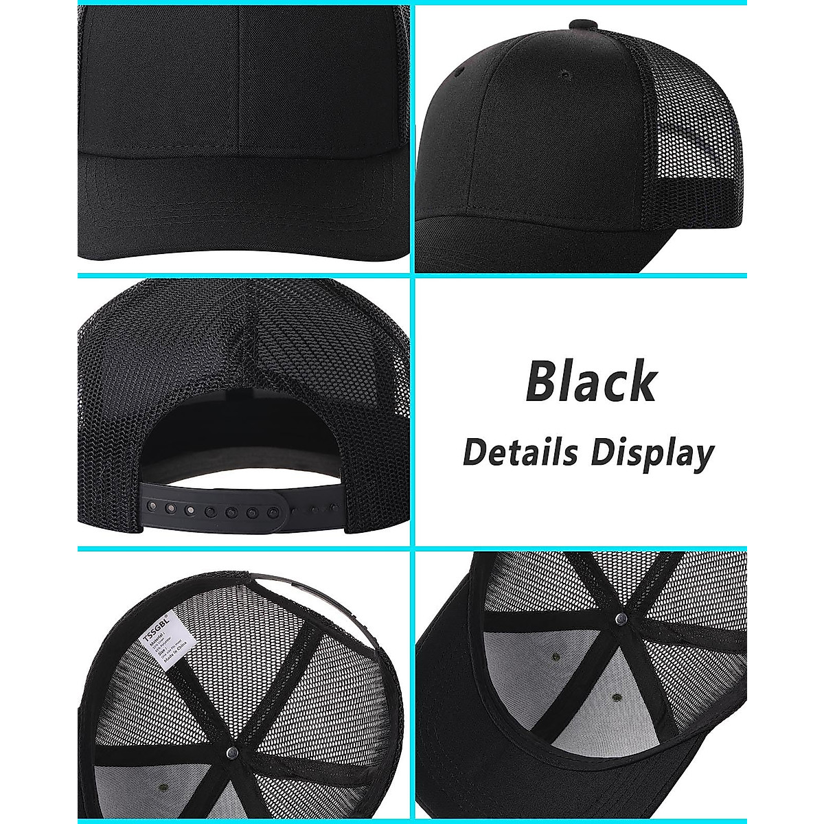 TSSGBL 2 Pack Snapback Mesh Trucker Hat Plain Summer Cool No-Logo Ball Caps for Men,Adjustable Blank Trendy Work Baseball Cap Black Grey