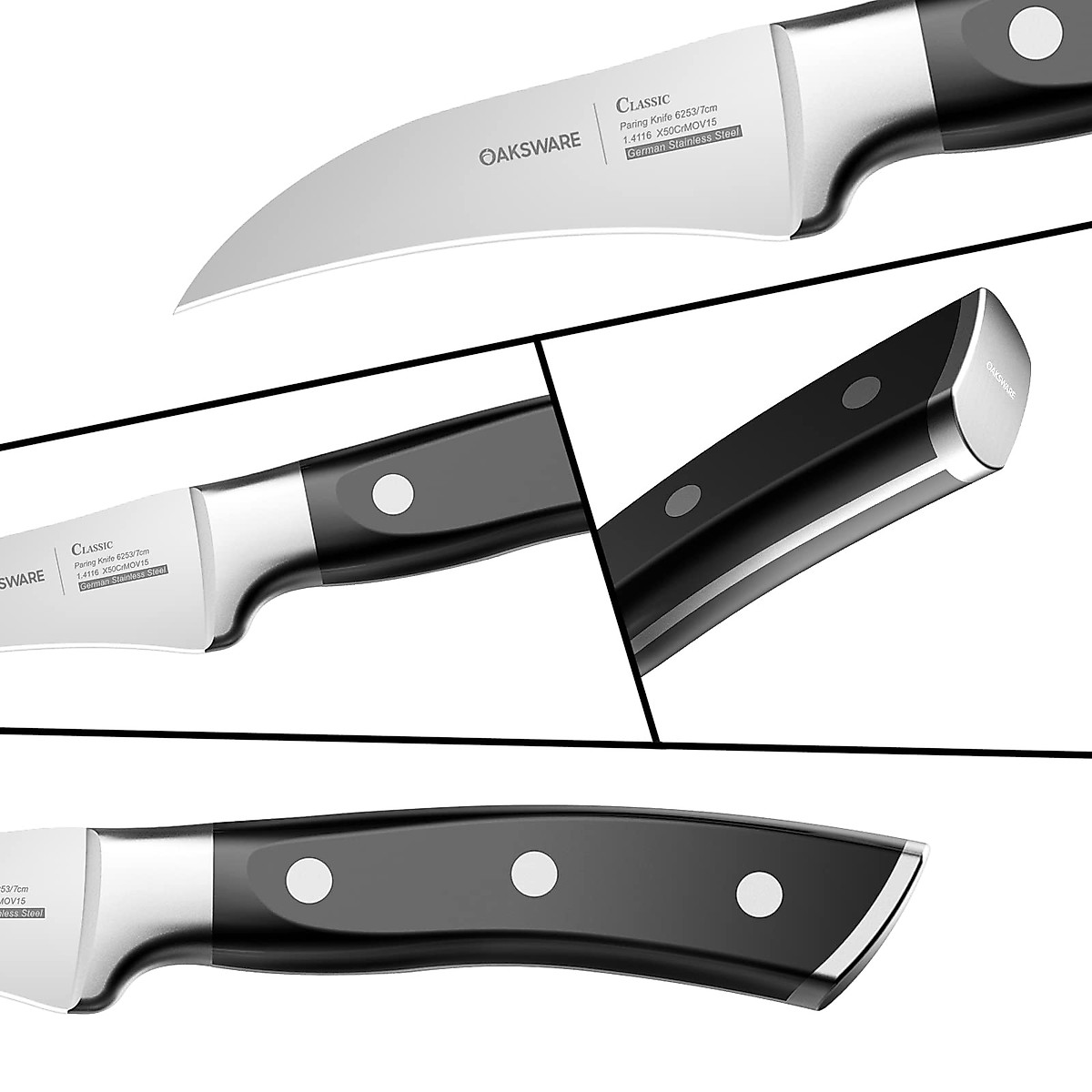 OAKSWARE Bird Beak Paring Knife, 2.75 Inch Peeling Knives German Stainless Steel Small Curved Fruit Knifes, Razor Sharp Kitchen Pairing Knives with Ergonomic and Full Tang Handle