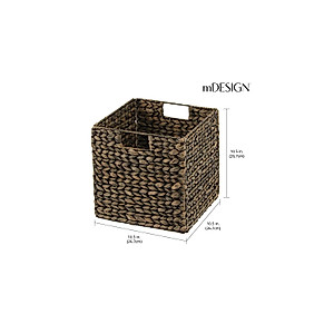 mDesign Natural Woven Hyacinth Cube Organizer Basket with Handles, Storage for Bathroom, Laundry Room Shelf or Nursery - Perfect for Cubby Storage Units - Hold Blankets and Books - 2 Pack, Black Wash