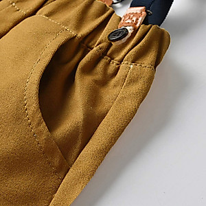 Moyikiss Studio Toddler Dress Suit Baby Boys Gentleman Clothes Sets Bow Ties Shirts + Suspenders Pants Outfits(Navy blue,100/3T)