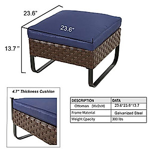 Romayard Outdoor Wicker Ottoman Patio Footstool Rattan Furniture Coffee Table All Weather Foot stools Seat with Cushion