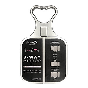 Portable 3 Sided Foldable Beauty Mirror with Built in Stand, Silver