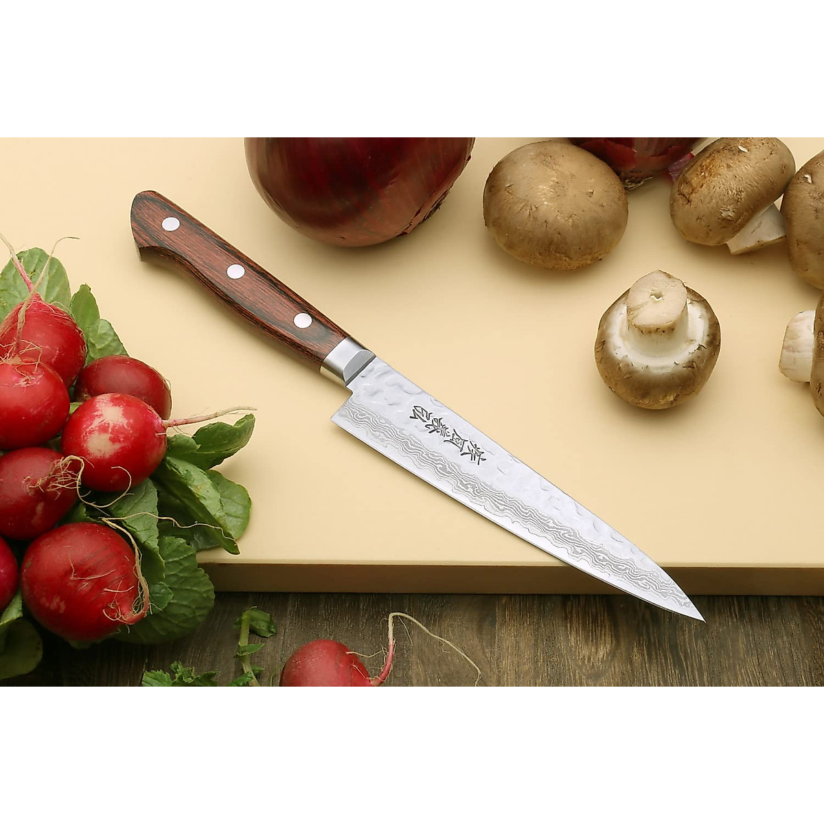 Yoshihiro VG-10 16 Layer Hammered Damascus Stainless Steel Chef Knife 6pc Set - MADE IN JAPAN