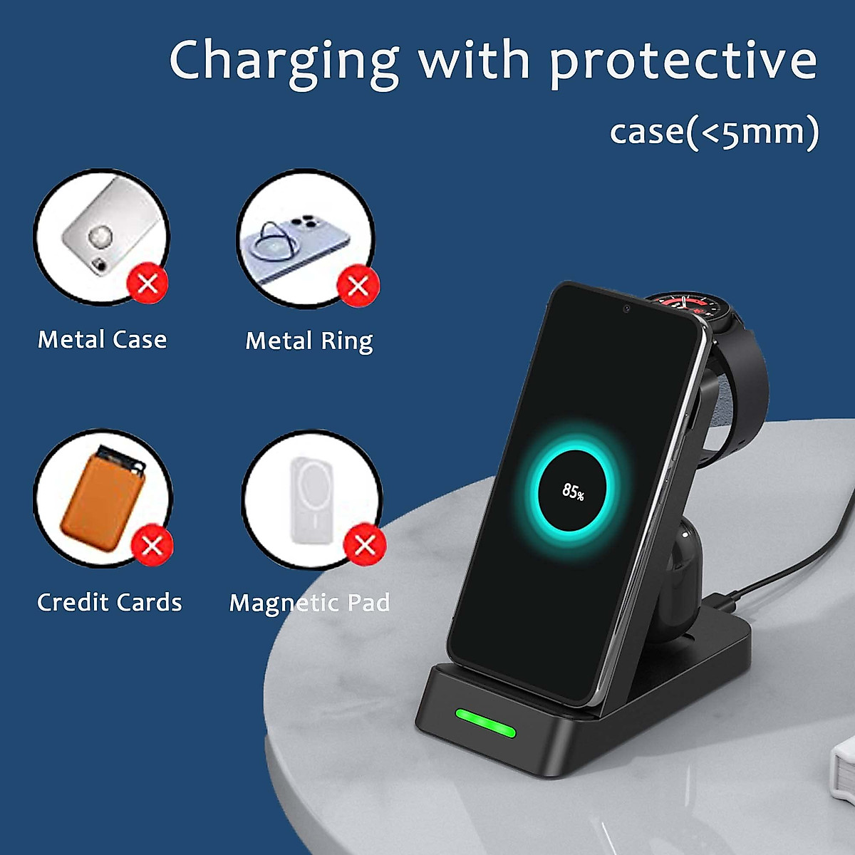 3 in 1 Charging Station for Samsung, Fast Wireless Charger Station Compatible with Samsung Galaxy S22 Ultra/Z Flip/Z Fold/S21/S20/S10, Wireless Charger Stand for Galaxy Watch 4/3/Active2, Buds+/Live