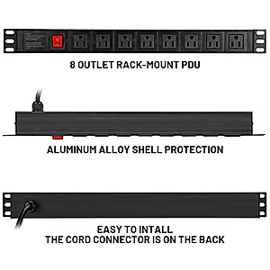 BTU Power Strip Surge Protector Rack-Mount PDU, 8 Right Angle Outlets ...