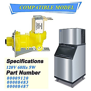 000009120, 000008483 Water Inlet Valve，000008487 Freezer Inlet Valve, 120V, 60Hz, 5W Compatible with IH9120 Manitowoc Ice Machine - Valve Only, 2-Year Warranty