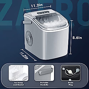 Ice Maker Countertop 9 ice Cubes Ready in 6 Mins with Handle, Portable Ice Machine with ice Scoop and Basket Self-Cleaning Ice Makers, Up to 26 lbs for Home Kitchen Office Bar Party -Grey