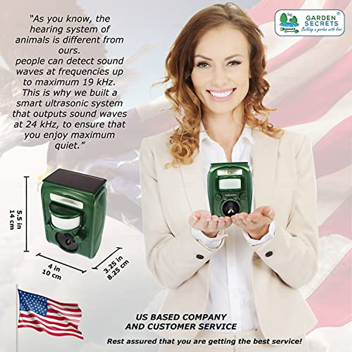 GARDEN SECRETS Compact Solar Ultrasonic Animal Repellent. Skunk Raccoon Deer Coyote Cat Rat Mice etc Deterrent. Keep Pests Away from Your Property Within 2-4 Weeks. Whole Year Full Warranty (1)