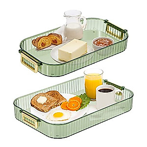 ArderLive Serving Tray Plastic for Serving Food, Great for Dinner Tray, Tea Tray, Bar Tray, Breakfast Tray - for Party Bed Resuable Tray Set of 2 12.4" x 7" & 14" x 9.8", Green