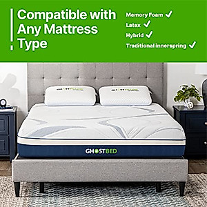 GhostBed Mattress Foundation & Box Spring in One - Metal Platform Bed Frame with Steel Slat Support, Fabric Cover & Headboard Brackets - Twin