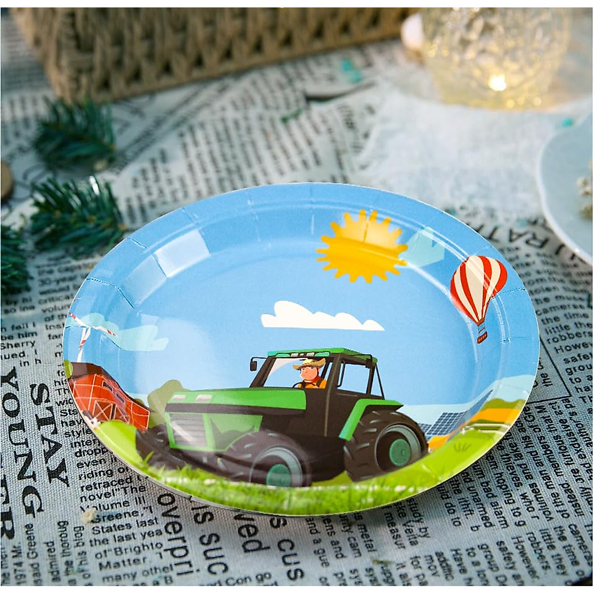 Owelleny Tractor Birthday Party Supplies - Farm Tractor Party Decorations Tableware, Paper Plates, Napkin, Cup, Disposable Cutlery, Green Tractor Birthday Baby Shower Table Decorations | Server 24