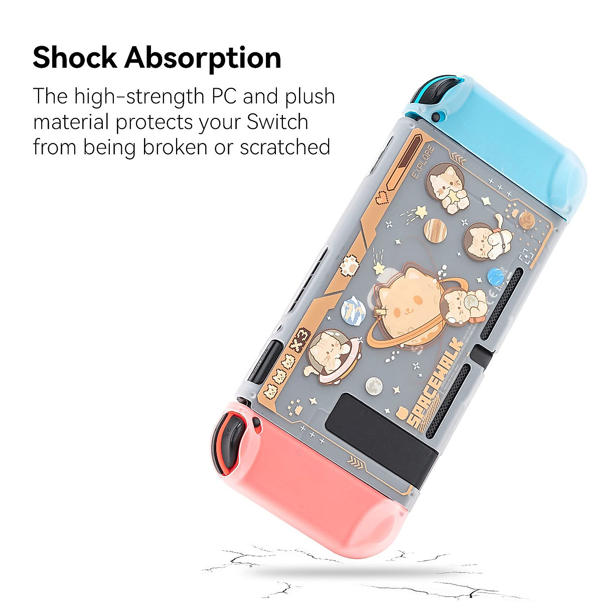 GeekShare Protective Case for Switch Slim Cover Case Compatible with Nintendo Switch and Joy-Con - Shock-Absorption and Anti-Scratch - Space Cat (for Switch 2017)