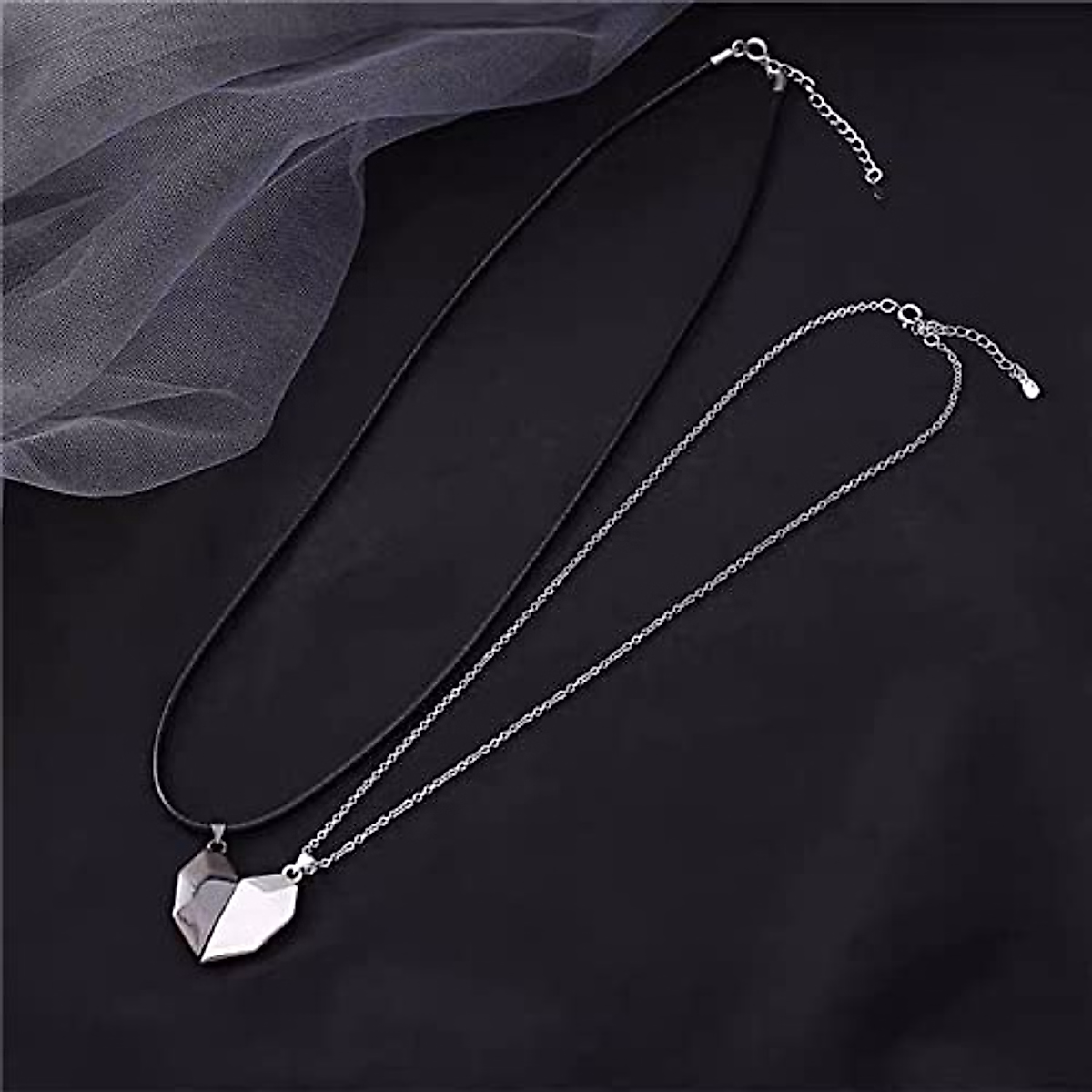 4Pcs Couples Bracelets Necklace Set for Women Men Matching Heart Necklace for Couple Long Distance Relationship Bracelet for Valentine's Day Couple Gifts(A:silver-chain)