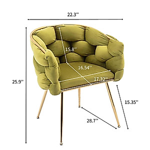 Warmiehomy Velvet Dining Chair Accent Chair for Living Room Single Sofa Chair with Gold Legs Tufted Back Armchair Arm Chair for Bedroom Vanity Dining Room Chair,Olive Green