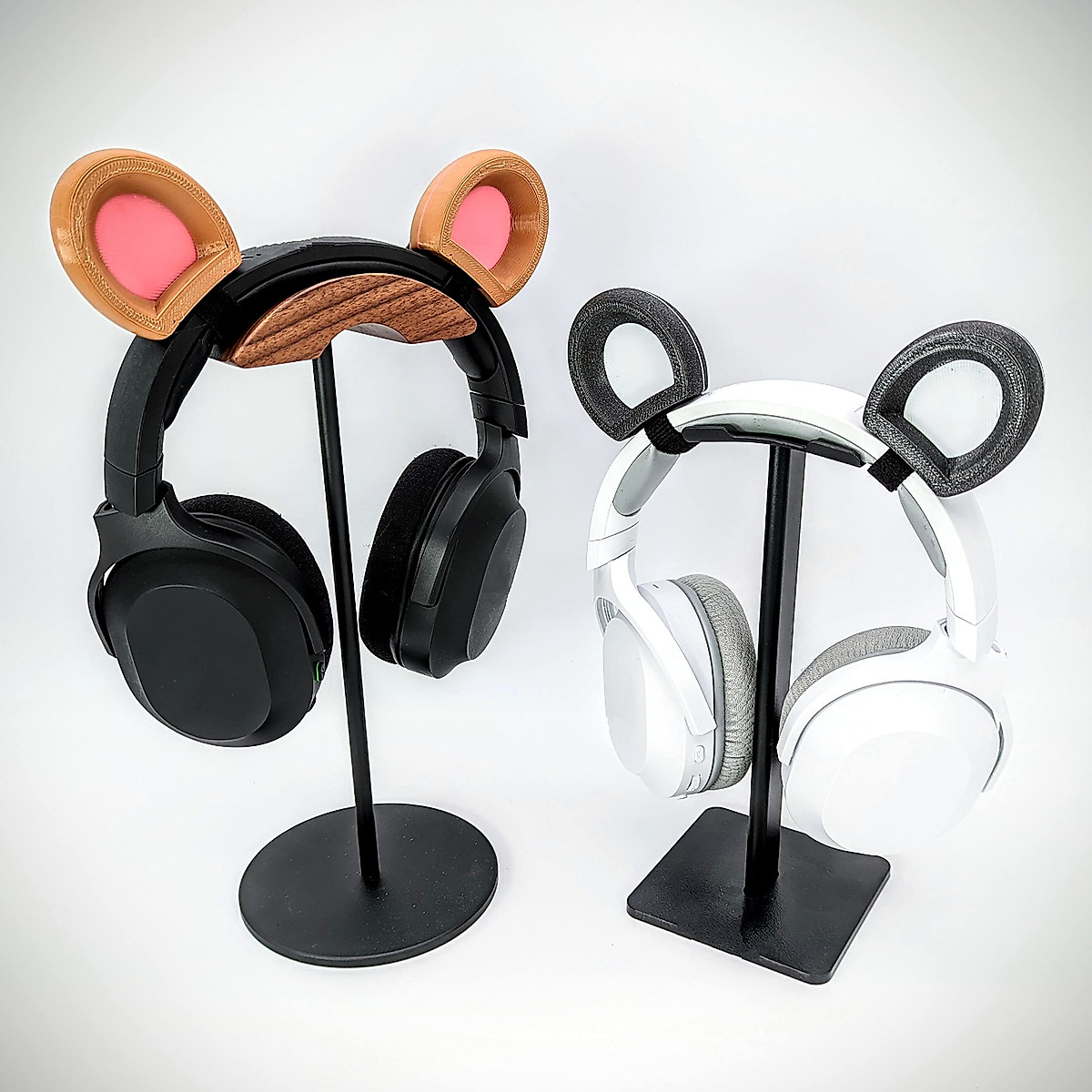 BeamTeam3D Bear Ears for Headphones - Adorable Brown and Panda Bear Headphones Attachment in Various Colors with Self Fastener - Bear Ears for Gamers and Streamers (Sparkle Black/White)