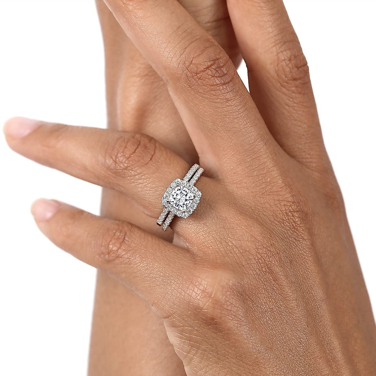 Gem Stone King 925 Sterling Silver Moissanite Women Wedding Engagement Ring Band Bridal Set (1.62 Cttw, Available in size 5, 6, 7, 8, 9)