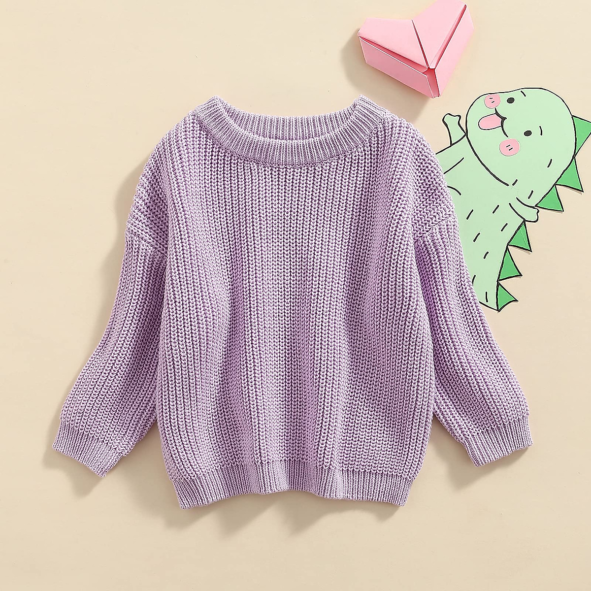 Autumn Winter Warm Outfits Baby Girl Cute Long Sleeve Knitted Sweater Pullover Top(Light Purple,2-3T)