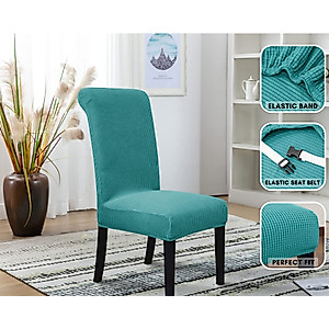 SPRINGRICO 4 Pack Dining Room Chair Covers with seat Belt, Stretch Parsons Chair Slipcover Washable Kitchen Dining Chair Cover Removable Seat Protector Set of 4, S1- Teal