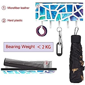 Triangle Mosaico Pattern Mail Holder Organizer and Key Hooks PU Front, Self Adhesive Key Rack with 5 Hooks Perfect for Entryway, Hallway，Bathroom ，Kitchen