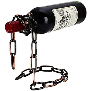 TBWHL Novelty Magic Wine Bottle Holder Floating Steel Link Chain Wine Bottle Rack/Holder - Holds Bottles in The Air (Brown)
