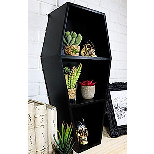Ebros Gothic Graveyard Creepy Oddity Light Duty Black Coffin Casket Shelving Display Wall Hanging Floating MDF Wood Shelf with 3 Tiers 19.5" Tall 9.5" Wide Dead Alchemy Home Office Room Accent