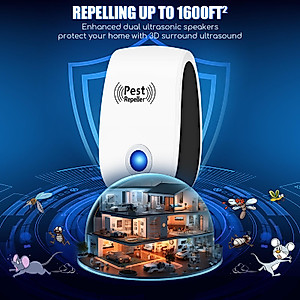 10Pack Upgraded Ultrasonic Pest Repeller Electronic Mouse Repellent Ultrasonic Plug in Rodent Repellent Indoor Sonic Electronic Plug in Pest Controlfor Insect,AntBugs,Mosquito,Rat,Spide,Cockroach