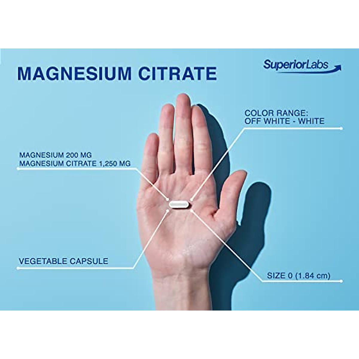 Superior Labs Magnesium Citrate - 100% NonGMO Safe from Additives, Stearates, Gluten and Other Allergens - Powerful Dose for Sleep, Cramps, Twitches - 1,250mg Citrate, 120 Vegetable Caps