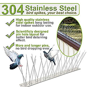 Valibe Bird Spikes Bird Deterrent Devices Stainless Steel 21.6 Feet Bird Repellent Spikes Critter Pricker for Pigeons Small Birds Woodpecker Cat with Uninstalled Pins