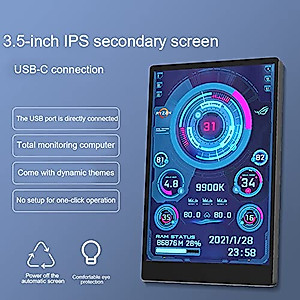 MAKIVI 1 Set 3.5 Inch Computer Small Secondary Screen IPS Full USB-C Chassis Secondary Screen Computer Temperature Monitoring Screen AIDA64