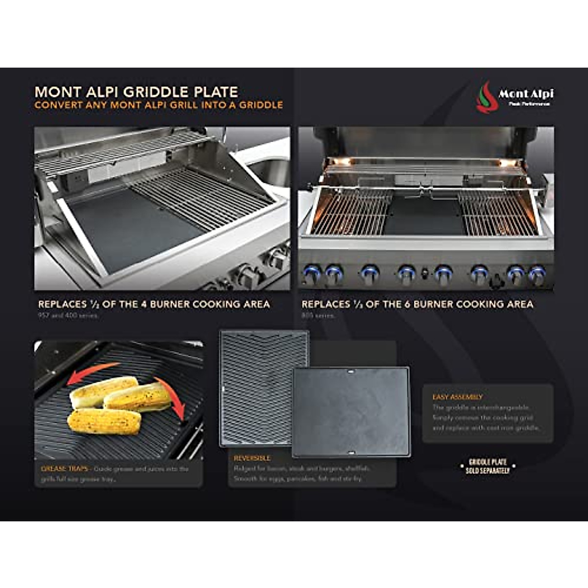 Mont Alpi MAi805-DFC 44-inch 6-Burner 115000 BTU Deluxe Stainless Steel Island Outdoor Kitchen Gas Barbecue Grill+ Fridge Cabinet + Granite Countertops and Sides + Infrared Side Burner