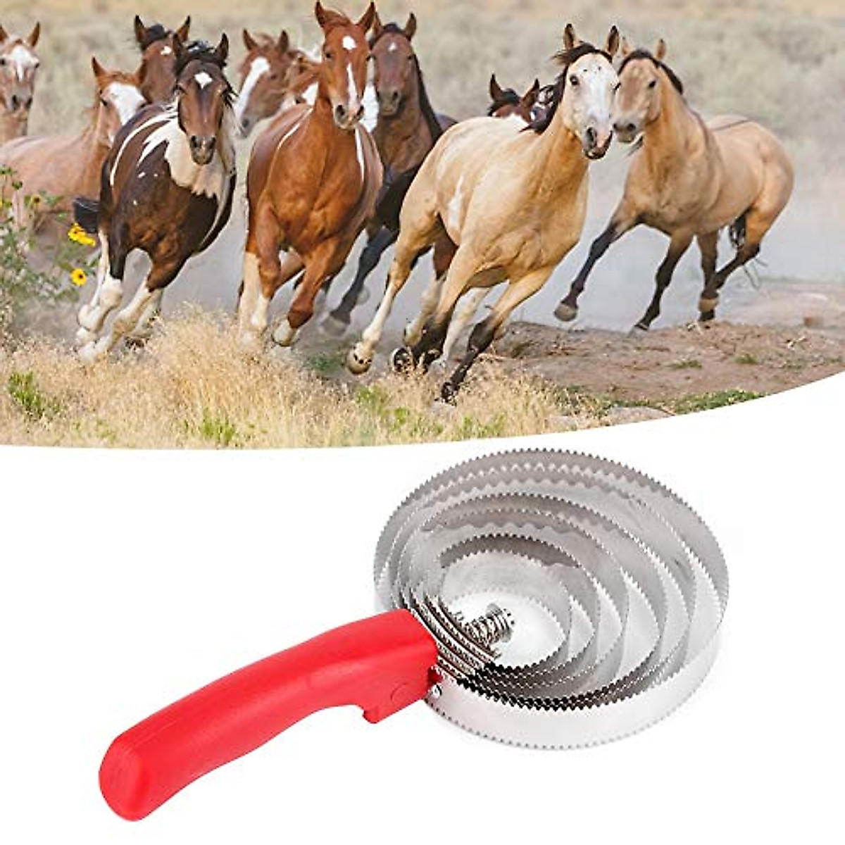 Gojiny 6 Ring Curry Comb Reversible Metal Horse Curry Comb Stainless Steel Dog Spring Curry Comb with Comfortable Grip for Grooming Shedding Horse Sheep and Pet