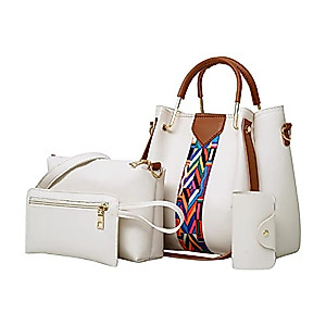 Onlyliua 4-PCS Handbags for Women, Retro Printing Pattern Wallet Tote Bag Shoulder Bag Top Handle Satchel Purse