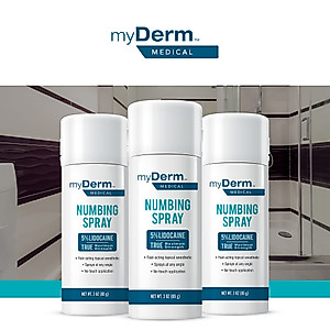 Myderm Medical Numbing Spray - 2 Pack 4.5 OZ - Maximum Strength 5% Lidocaine with Phenylephrine HCl and Witch Hazel - Fast-Acting with Touch-Free Application - First Aid Supplies - Made in USA