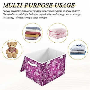 DALAWU Containers Baskets with Lids Christmas Purple Snowflake Fabric Foldable Storage Bins Organizer with Lid Collapsible Storage Boxes for Home Bedroom Closet Office