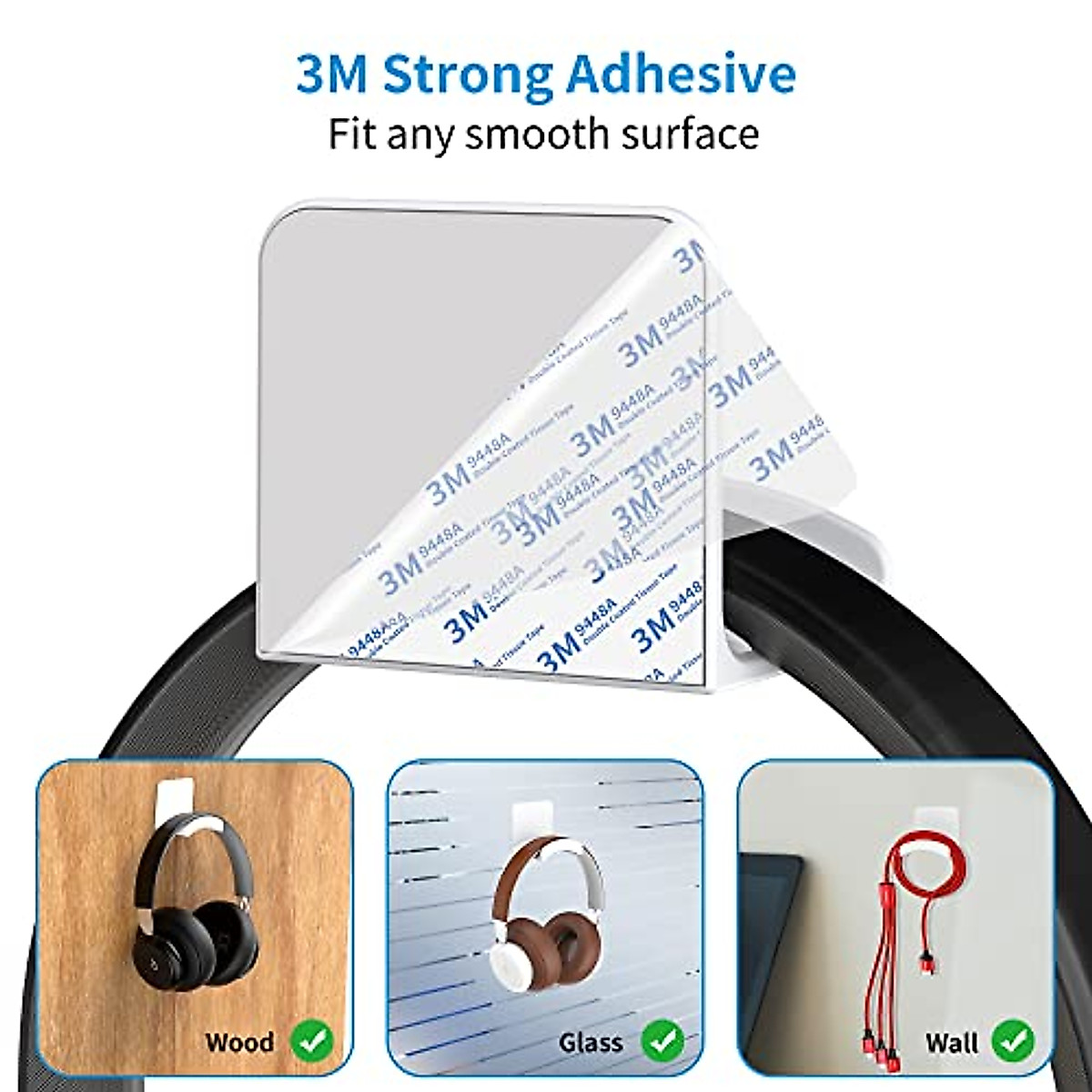 SOKUSIN Headphone Stand Headset Holder - Adhesive Gaming Earphones Hanger, Universal Desk Wall Mount Hook for All Headphone/Controller, Compatible with Beats, AirPods Max,Sony, JBL (White)