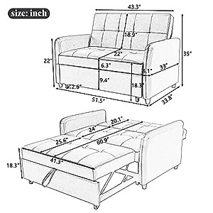 XD Designs PU Leather Convertible Sleeper Sofa Bed, Modern Multi-Function Pull Out Couch with Hardwood Frame, Adjustable Oversized Armchair with Dual USB Ports for Small Space (Brown + PU)