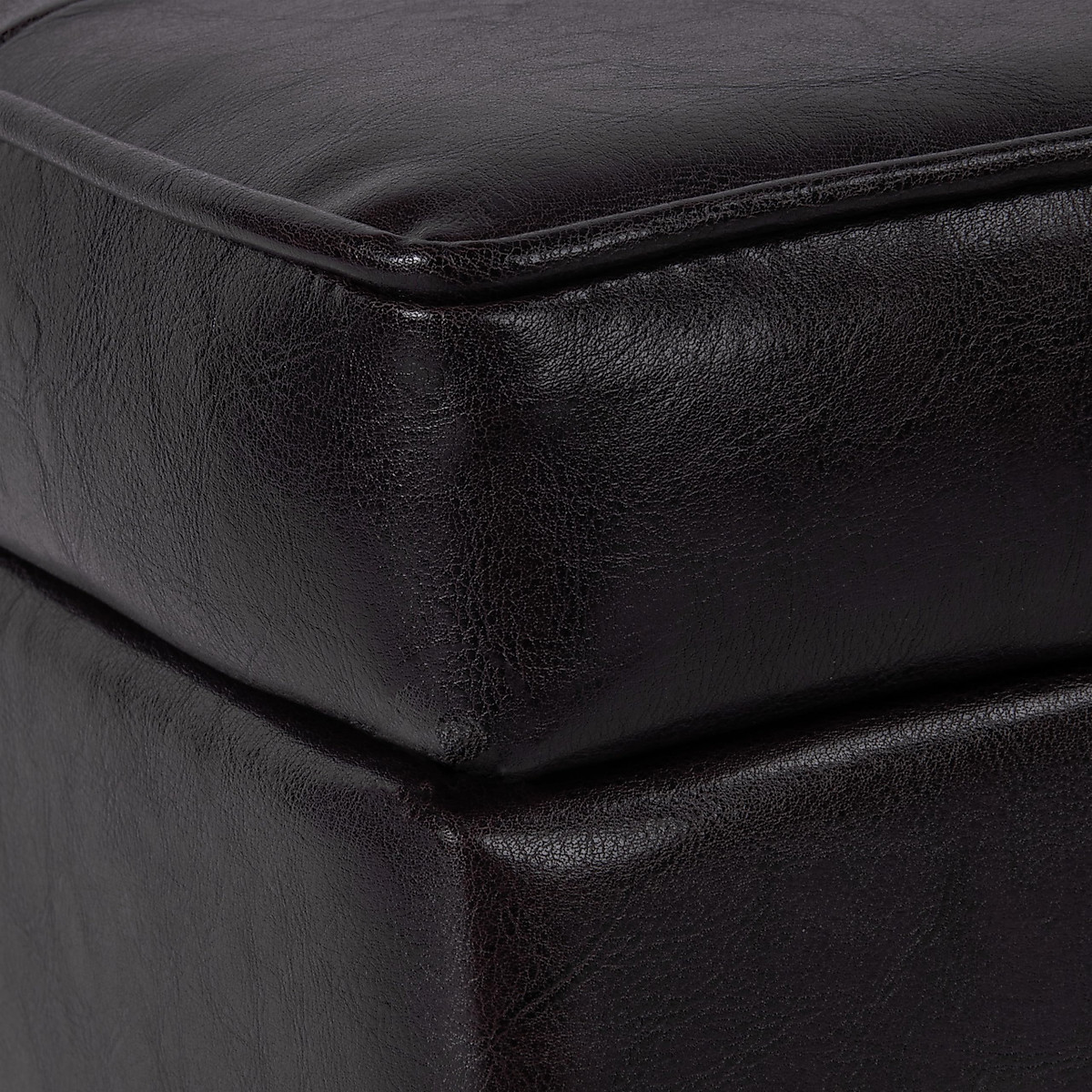 HomePop Leatherette Tufted Square Storage Ottoman with Hinged Lid, Brown