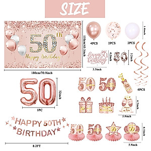 Trgowaul 50th Birthday Decorations for Women,23pcs Rose Gold Happy Birthday Party Supplies,Backdrop, Hanging Swirl Flag,Birthday Balloons,50 Year Old Birthday Set