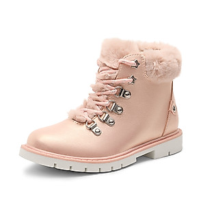 DREAM PAIRS Girls Kids Side Zipper Lace up Faux Fur Ankle Boots,Size 4 Big Kid,PINK/PU,SDBO213K