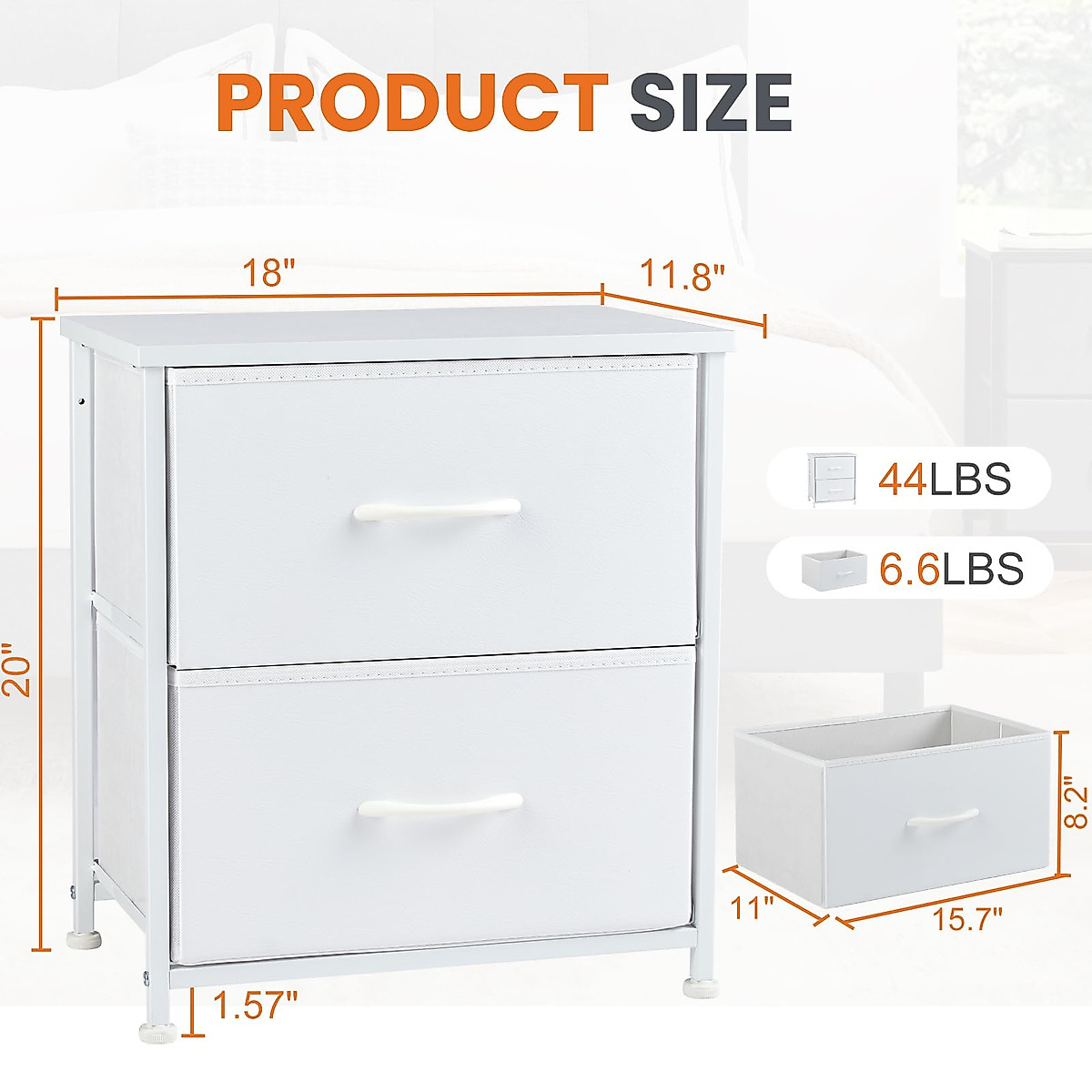 Sweetcrispy Nightstand Set of 2 with 2 Storage Drawers, 20" Height Small Bed Side Furniture End Table, Wooden Top Fabric Cabinet Kids Mini Dresser for Bedroom, Closet, Entryway, College Dorm