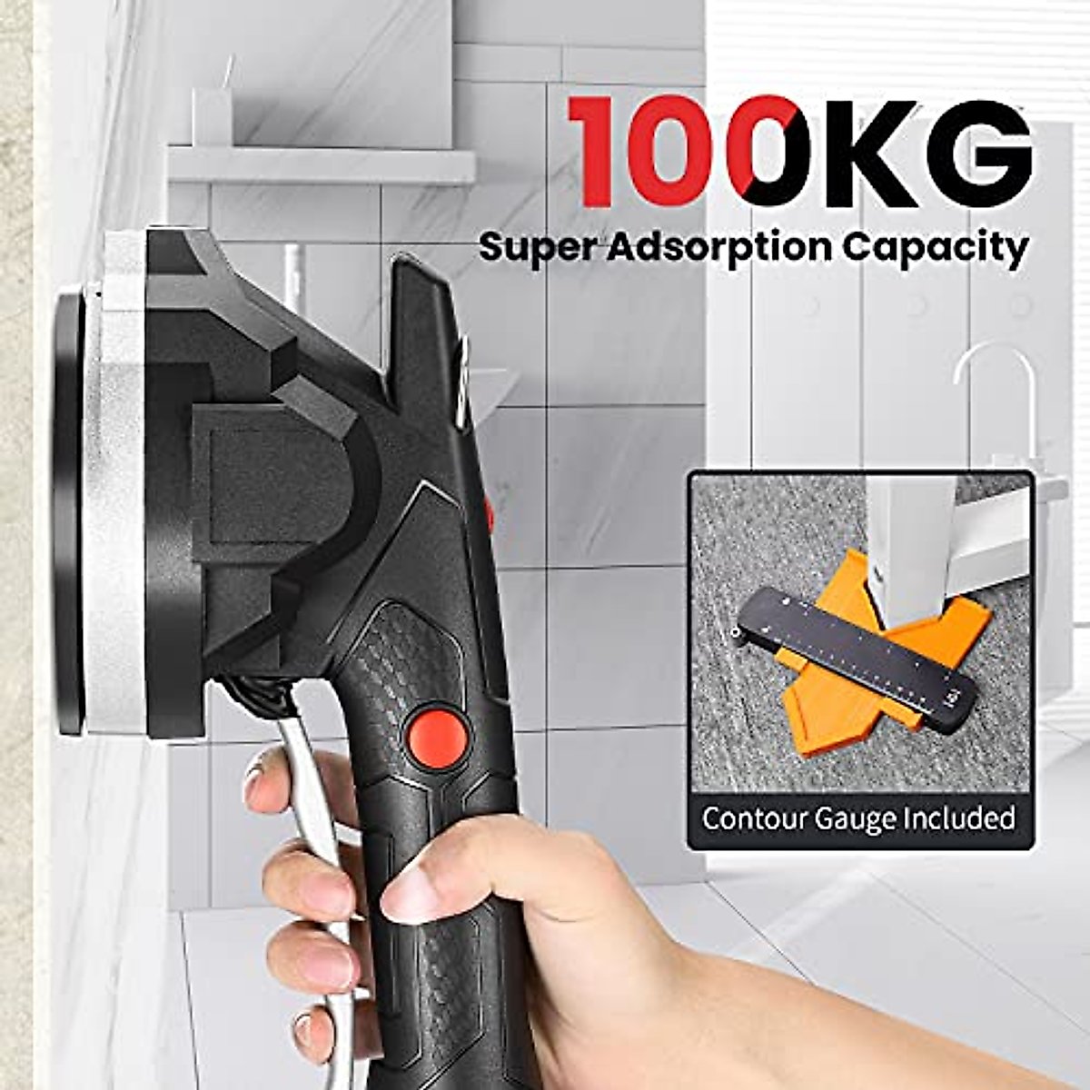 Tile Vibrator, Elikliv 19000 r/min Cordless Tile Tiler Handheld Laying Tiles Leveling Tool Tile Vibration Machine with 2 Batteries, Max 160kg 6 Speeds Vibrator Suction Cup for Tile Leveling Laying