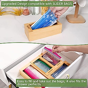 Ziplock Bag Organizer, Natural Bamboo Drawer Organizer for Kitchen, Plastic Bag Holder, Food Storage Bags Holder, Compatible with Ziploc, Solimo, Hefty, Glad. Container for Gallon, Quart, Sandwich, Snack, and Slider Bag with Extra 10pcs Mylar Bags for Foo