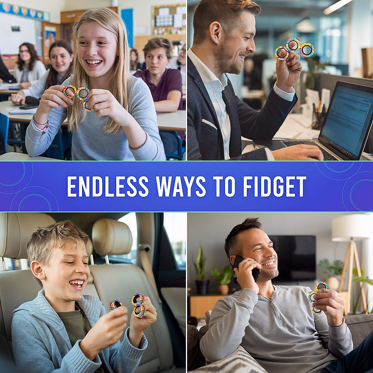 BUNMO Easter Basket Stuffers for Teens - Magnetic Rings - Fidget Toys Adults - Magnetic Fidget Rings - Easter Basket Stuffers - Fidget Toy for Boys & Girls - Great Teen Gift - Multicolor