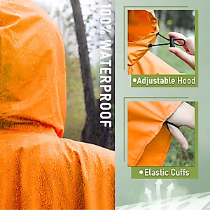Unisex Rain Poncho Raincoat Hooded for Adults Women with Pockets(Orange)