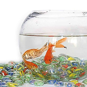 Flat Glass Marbles for Vases - 5 LB Cats Eyed Mixed Red Yellow Green Decorative Stone Beads for Vases, Crafts, Table Scatter, Aquarium Fish Tank Pebbles, Centerpieces, Gem Décor, Floral Displays